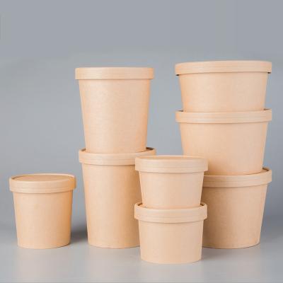 China 24OZ Brown kraft paper cup leakproof takeaway food soup packaging biodegradable custom printing cups for sale
