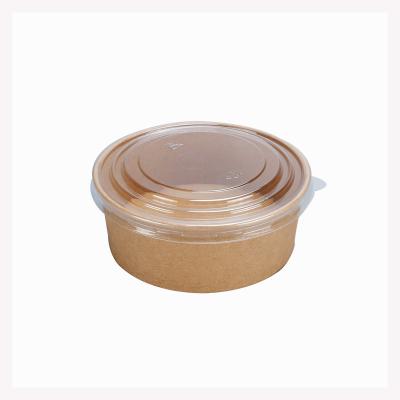 China Disposable brown kraft paper bowl oilproof food packaging biodegradable tableware with clear transparent lid for sale