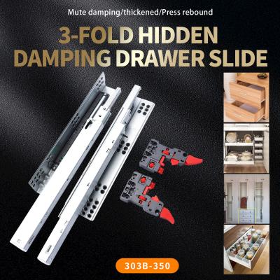 China Hospital Hardware Accessories 303B-350 Thickened Mute Track Three-Section Bottom Drawer Slide Damping Drawer for sale