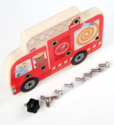 Cina Pre-scuola Carro in legno Busy Board Gear Sbloccaggio Progetto Pompiere camion Asilo Giocattolo puzzle in vendita