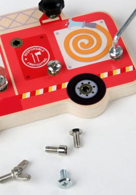 Cina Pre-scuola Carro in legno Busy Board Gear Sbloccaggio Progetto Pompiere camion Asilo Giocattolo puzzle in vendita