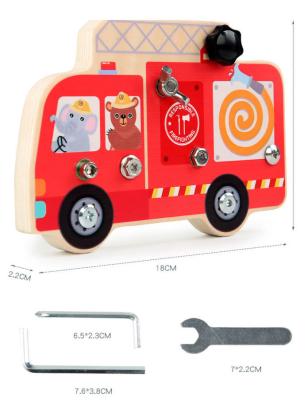 Cina Pre-scuola Carro in legno Busy Board Gear Sbloccaggio Progetto Pompiere camion Asilo Giocattolo puzzle in vendita