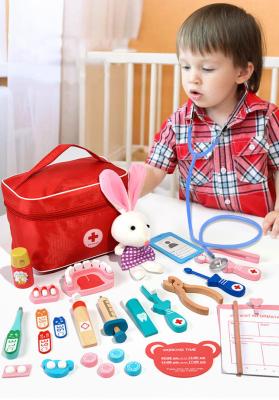 中国 子供のロールプレイング 医者の注射 玩具 ギフト 木製 シミュレーション 布袋 薬箱 販売のため