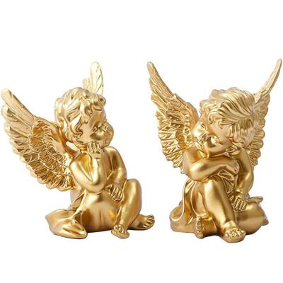 Chine Produits finis Miniature de jardin en or 2 pièces Statue en résine de chérubins Figure d'ange décoratif à vendre