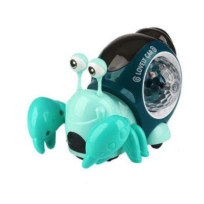 China Artículos eléctricos universal cangrejo ermitaño colorida música y iluminación proyección dibujos animados pequeño cangrejo juguete de rompecabezas para niños en venta