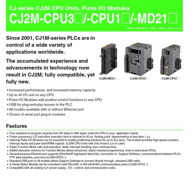 New Original Omron CPU Cj2m-CPU32 CPU33 CPU34 Cj2m Series PLC