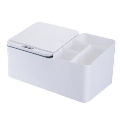 China Smart Sensing Electric Desktop Storage Box Rack Jewelry Organizer Skin Care Tissue Box Storage Box Smart Waste Bins Trash Bin for sale