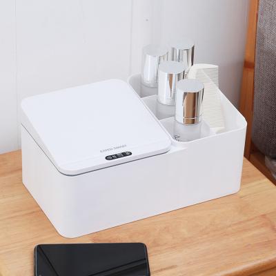 China Smart Sensing Electric Desktop Storage Box Rack Jewelry Organizer Skin Care Tissue Box Storage Box Smart Waste Bins Trash Bin for sale