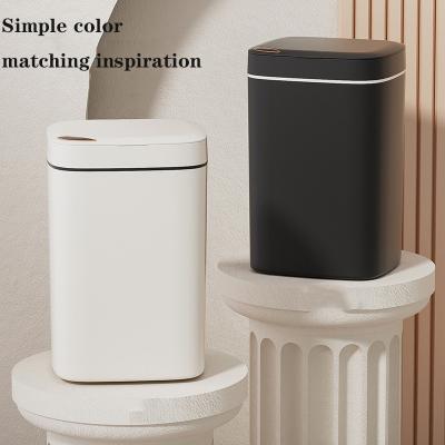 China 16L Large Capacity Quiet Slow Drop Closed Lock Smell Intelligent Electronic Motion Induction Plastic Trash Can for sale