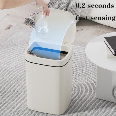 China 16L Large Capacity Quiet Slow Drop Closed Lock Smell Intelligent Electronic Motion Induction Plastic Trash Can for sale