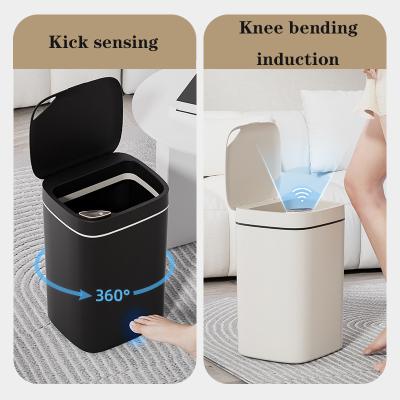 China 16L Large Capacity Quiet Slow Drop Closed Lock Smell Intelligent Electronic Motion Induction Plastic Trash Can for sale
