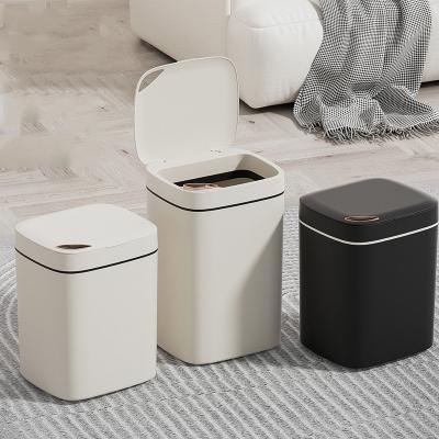China 16L Large Capacity Quiet Slow Drop Closed Lock Smell Intelligent Electronic Motion Induction Plastic Trash Can for sale