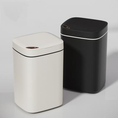 China 16L Large Capacity Quiet Slow Drop Closed Lock Smell Intelligent Electronic Motion Induction Plastic Trash Can for sale