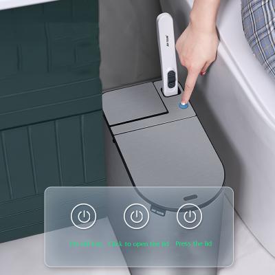 China Household Toilet with Lid 2-in-1 Narrow Paper Basket Sewn Disposable Toilet Brush Smart Sensor Sensing Stainless Steel Trash Can for sale