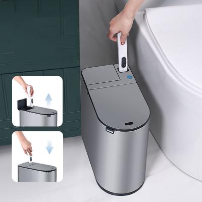 China Automatic Household Toilet with Lid Narrow Paper Basket Sewn Disposable Toilet Brush Intelligent Induction Sensor Garbage Can for sale
