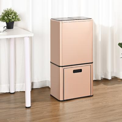 China Smart Induction Trash Can Hotel 44L Fully Automatic Double Layer Dry and Wet Separation Household Trash Can with Lid for sale