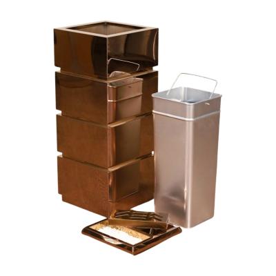 China Wholesale High Quality Trash Dust Bin With Ashtray Stainless Steel Rectangle Lobby Hotel Use Metal Trash Bin With Ashtray for sale