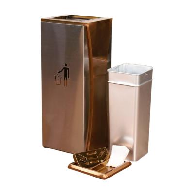 China Hotel Dustbin Square Commercial Trash Bin Luxury Trash Can Waste Bins Stainless Steel Garbage Container for sale