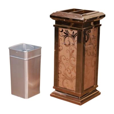Cina Hotel Marble Trash Can Pedestal Ashtray Stainless Steel Four-Angle Garbage Can Waste Bin Dustbin With Ashtray in vendita