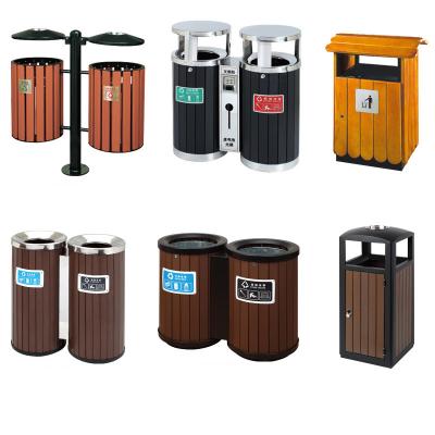 China Plastic Wood Garbage Sorting Bin Customized Park Outdoor Steel Trash Can for sale
