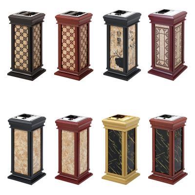 China Royal Ground Ash Bucket Square Embossed Storage Bucket Hotel Stainless Steel Waste Bin Stainless Steel Hotel Trash Can for sale