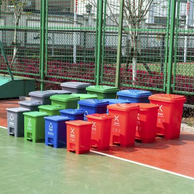 China Classified-bin Thickened Large Commercial Indoor Kitchen Foot Pedals Leather Bins Kitchen Waste Plastic Foot Trash Can for sale