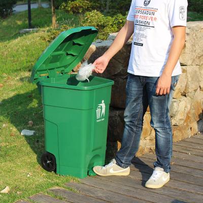 China Wholesale 70L Foot Bin Thickened Large Plastic Bin Foreign Trade Sanitation Kitchen Waste Bin With Wheel Cover for sale