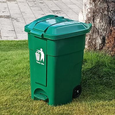 China Outdoor 50 Liter Recycling Waste Bins Roller Foot Clamshell Smart Bucket Bottom Raised Plastic Trash Can Wheelie Bins for sale
