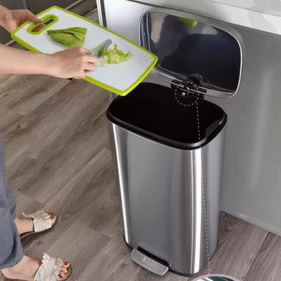 China 13 Gallon 30l 40l Large Capacity Flame Retardant Stainless Steel square Trash Can Bin for Kitchen for sale