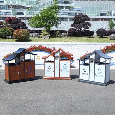 China Garbage and Recycling Bin Outdoor Storage Outdoor Steel Sorting Garbage Bin with Cover for sale
