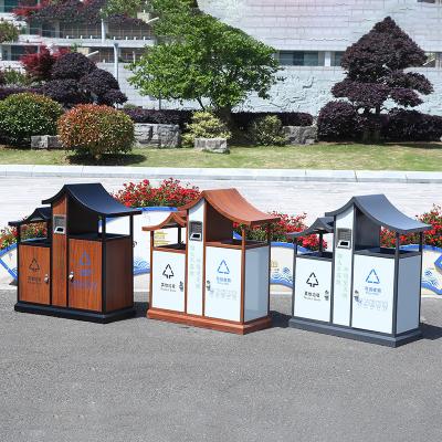 China Garbage and Recycling Bin Outdoor Storage Outdoor Steel Sorting Garbage Bin with Cover for sale