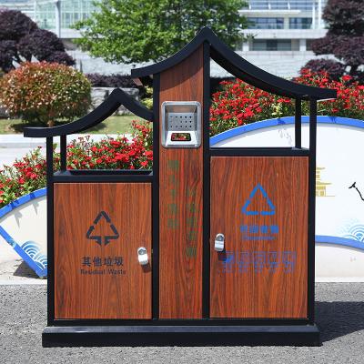 China Garbage and Recycling Bin Outdoor Storage Outdoor Steel Sorting Garbage Bin with Cover for sale