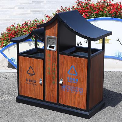 China Garbage and Recycling Bin Outdoor Storage Outdoor Steel Sorting Garbage Bin with Cover for sale