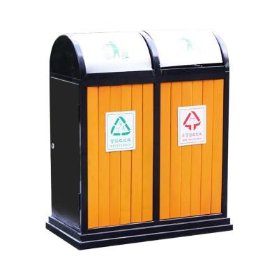 China 39-gallon Resin Outdoor Hideaway Trash Can Outdoor Decorative Imitate Wood Trash Can for sale