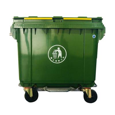 China Outdoor 1100L Garbage Bin HDPE Rolling Trash Can With Lid Rectangular for sale