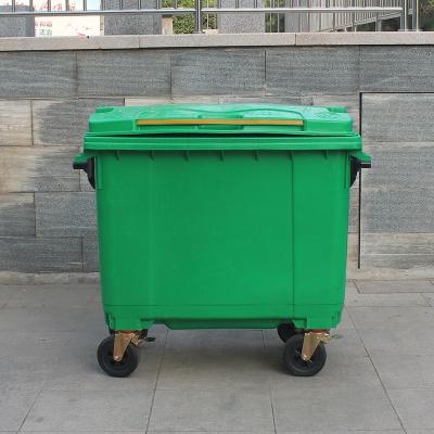 China Outdoor 1100L Garbage Bin HDPE Rolling Trash Can With Lid Rectangular for sale