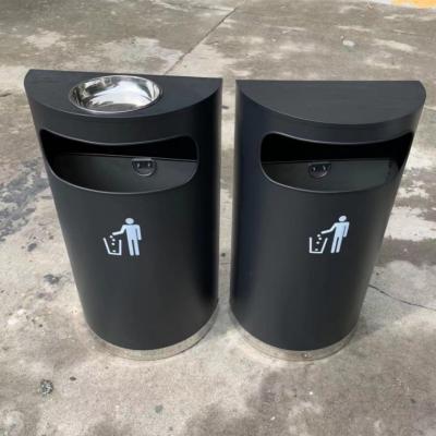 중국 Large Capacity Half-round Shopping Mall Supermarket Standing Aisle Against the Wall Elevator Door Smoke Bucket Trash Can 판매용