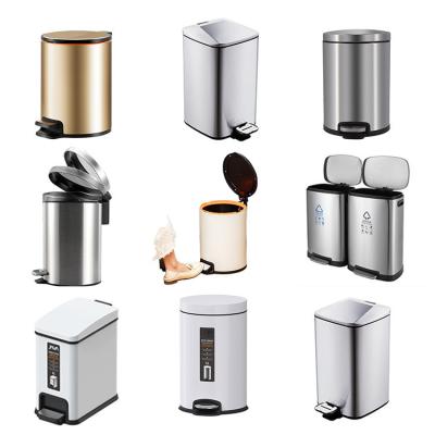 中国 13 Gallon Embedded Round Step Custom Metal Compressible Stainless Steel Trash Can With Foot Pedal 販売のため