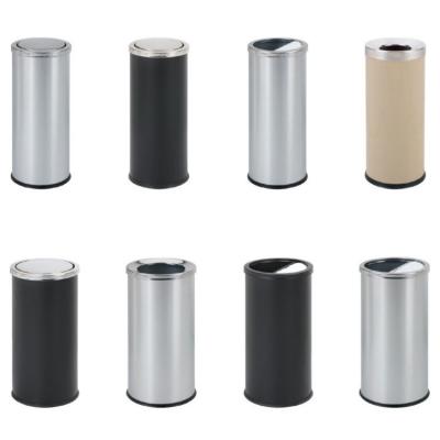 중국 Hotel High-end Circle Brushed Surface Open Top Hotel Trash Can Recycling Bin Waste Bin with Stainless Steel Ashtray 판매용