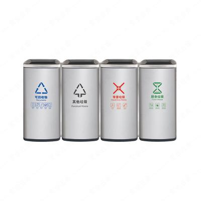 Cina Commercial square Side Cast Seat Floor Soot Bucket Office Building Indoor Corridor Vertical Stainless Steel Sorting Trash Can in vendita