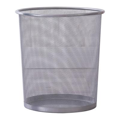 China Large Home Office Kitchen Bathroom Waste Bin Barbed Wire Uncovered Paper Basket Metal Iron Trash Can for sale