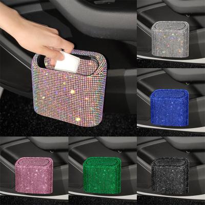 China Shiny New Car Hanging Garbage Collection Dual Purpose Portable Diamond-encrusted Trash Can for sale