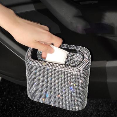China Shiny New Car Hanging Garbage Collection Dual Purpose Portable Diamond-encrusted Trash Can for sale
