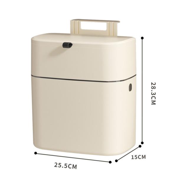 Quality Kitchen Hanging Trash Can Household Cream White Traceless Adhesive Cabinet Trash Basket With Lid Household Wall Hanging for sale