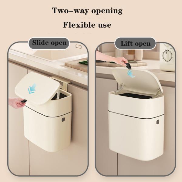 Quality Kitchen Hanging Trash Can Household Cream White Traceless Adhesive Cabinet Trash for sale