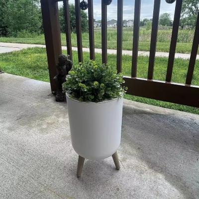 China Tall Wooden Grain Trash Can Green Plant Cover Office Bathroom Garbage Can Waste Bin with Plant Style Lid for sale