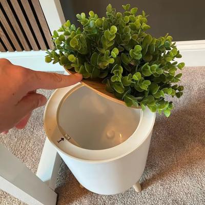 China Household Push-type Multi-functional Wood Grain Bucket Office Living Room Paper Basket Trash Can with Green Plant Lid à venda