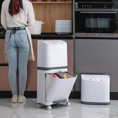 China High Quality Household Kitchen Special Movable Wheelie Bin Height Dry and Wet Sorting Separation Bin Trash Can for sale