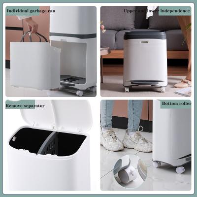 China High Quality Household Kitchen Special Movable Wheelie Bin Height Dry and Wet Sorting Separation Bin Trash Can for sale