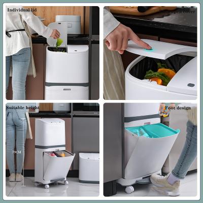 China High Quality Household Kitchen Special Movable Wheelie Bin Height Dry and Wet Sorting Separation Bin Trash Can for sale